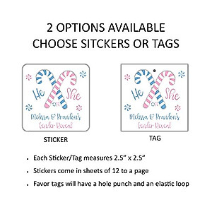 Candy Cane Gender Reveal Stickers, Personalized Party Favor Labels, Christmas Themed Baby Shower, Choice of Pack Size