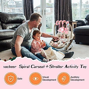 vocheer Car Seat Toys for Babies 0-6 Months Hanging Rattle Bouncer Toys for Crib Mobile, Infant Spiral Plush Stroller Toys，Girls Pink Pig