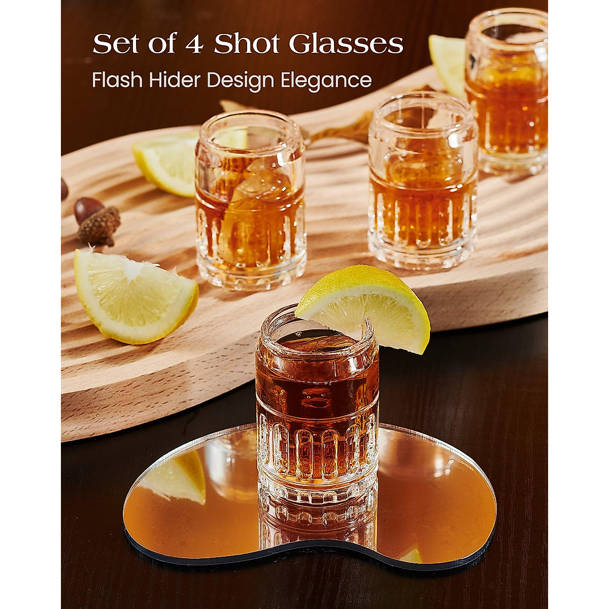 Kollea Set of 4 Shot Glasses, Flash Hider Shaped Shot Glass Set with Heavy Base, Whiskey Shot Cups for Tequila, Vodka, Spirits, Bourbon