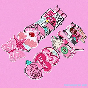 Jefuzh 20PCS Girl Themes Iron on Patches, Embroidered Appliqué Pink Iron on Patches for Clothes, Hats, Jeans, Skirts, Backpacks, Etc