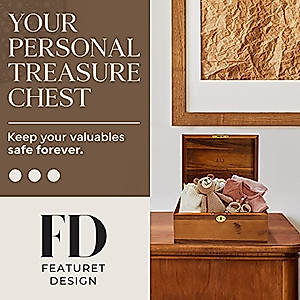 Wooden Storage Box with Hinged Lid and Locking Key - Large Premium Acacia Keepsake Chest with Matte Finish - Store Jewelry, Toys, and Keepsakes in a Beautiful Decorative Crate - 11 X 8.5 X 5 Inches