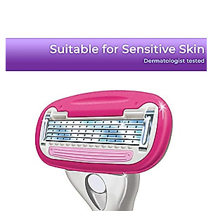 Personna Women's 5 Blade Razor System - Women's Shaving Razors - Razor Handle with 12 Replacement Cartridges Pink