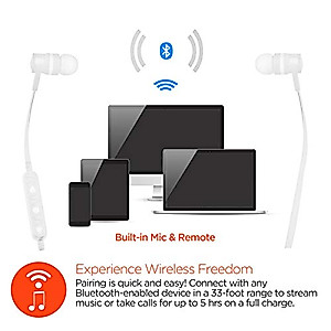 HyperGear Flex 2 Sport Wireless Earphones. Hands-free Music & Calls + Removable Neckband & Sweat-proof For At The Gym,Cycling,Running &Walking (White)