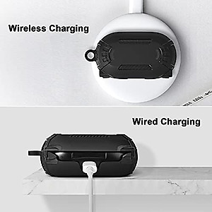 AIRSPO Case Designed for Galaxy Buds Plus Case (2020) / Galaxy Buds Case (2019) Full-Body Protective Skin with Keychain (Black)