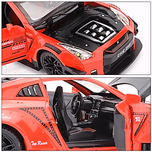 BDTCTK 1/24 Scale Compatible for Nissan GTR Model Car Toy, Zinc Alloy Pull Back Toy car with Sound and Light for Kids Boy Girl Gift (Black)