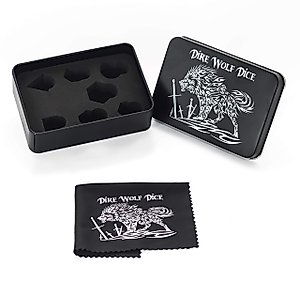 Dice Tin and Polishing Cloth / Dice Mat for Metal Polyhedral DND Dice Set (Dire Wolf), Gift Case for Role Playing RPG Like Dungeons and Dragons D&D, Pathfinder, Magic The Gathering MTG Games Sets