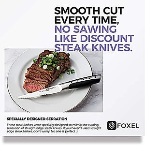 FOXEL Dishwasher Safe Steak Knives Knife Set of 4, 8, or 12 - Serrated Steak Knife Set w/Japanese Stainless Steel, Full Tang Handle, and Rust Resistant Blade - Steak Knifes Gift Box Set