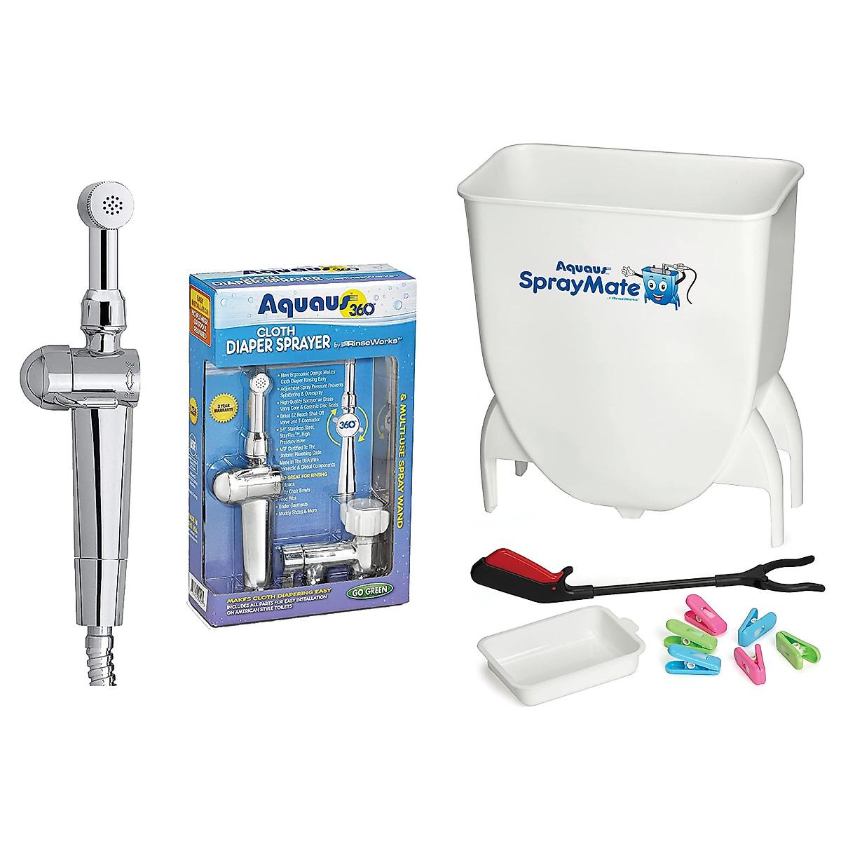 Aquaus SprayMate & Aquaus 360 Premium Diaper Sprayer for Toilet Bundle (ABS Polymer Sprayer)