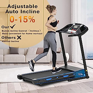Incline Treadmill,3.5HP Treadmills for Home,Treadmill with 0-15% Auto Incline,Folding Treadmill for Running Walking 330 lbs Weight Capacity,Electric Treadmill,APP Bluetooth & Pulse Monitor (Black)