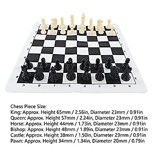 DAUERHAFT International Chess Set, 32Pcs Chess Pieces Portable PU Leather Chessboard Chess Set with Storage Bag, 65mm / 2.56in King Height Non Slip Bottom Board Game Set, for Outdoor Camping