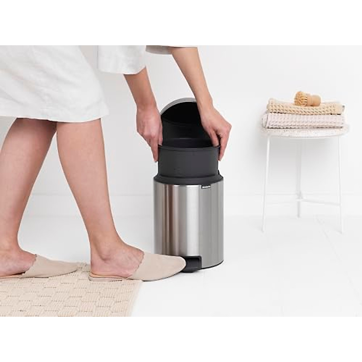 Brabantia New Icon Step Trash Can (1.3 Gal/Matt Steel FPP) Soft Closing Kitchen Garbage/Recycling Can with Removable Bucket
