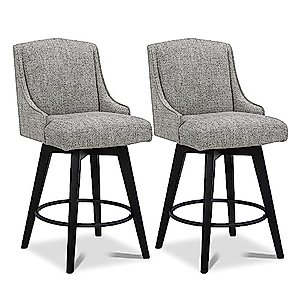 CHITA Counter Height Swivel Barstools, Upholstered Fabric Bar Stools Set of 2, 26" Seat Height, Pebble Grey