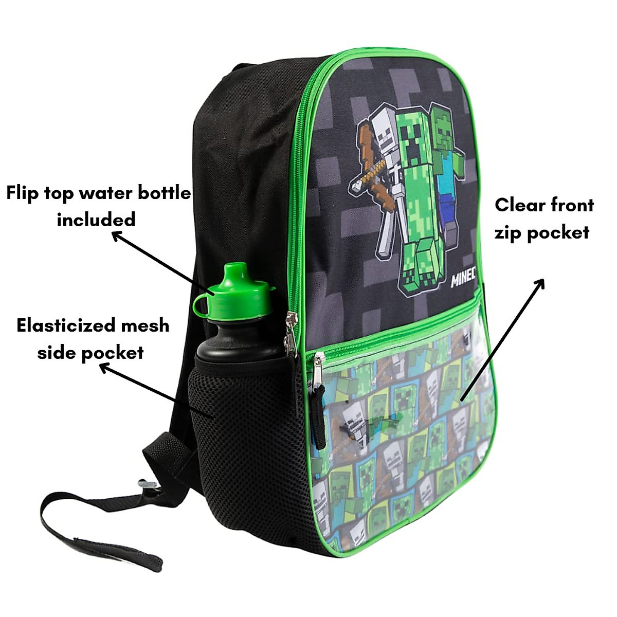 RALME Minécraft Backpack Set with Lunch Box for Boys & Girls, 16 inch, 5 Piece Value Set