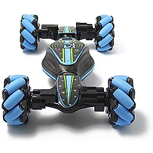 GoolRC RC Stunt Car, 4WD 2.4GHz Remote Control Car, Deformable All-Terrain Off Road Car, 360 Degree Flips Double Sided Rotating Race Car with Gesture Sensor Watch Lights Music for Kids (Blue)