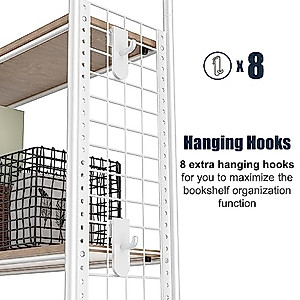 DYN Ptah Floor to Ceiling Adjustble 5 Tiers Bookshelf, Tall Bookshelf with Open Shelves for Storage and Display, Modern Shelf for Living Room, Metal Bookshelf with Wooden Shelf
