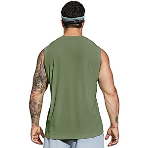 MIER Men's Lightweight UPF 50+ Sleeveless Bodybuilding Tank Tops Breathable Fishing Hiking Shirts UV-Proof Ultralight Workout Muscle Tee Olive XL