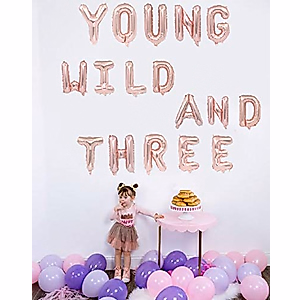 JeVenis Young Wild and Three Balloon Young Wild and Three Banner Young Wild and Three Decorations for Girl Third Birthday Decorations 3 Year Old Birthday Decor 3rd Birthday Balloon