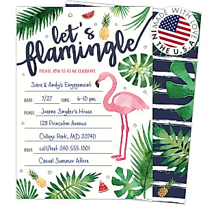 Let’s Flamingle Party Invitations with Pink Flamingo and Palm Leaves. 25 Hot Pink Envelopes and Fill in Invites for Soirees, Bridal Showers, Baby Showers, Birthdays, Graduations, Summer Parties