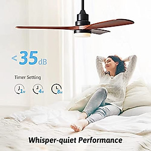 WERBUY 52" Ceiling Fans with Lights Wireless Wall Control and Remote, Wood Ceiling Fan with Quiet Reversible DC Motor/Sleep Timer/6 Speeds, for Outdoor Indoor Bedroom Patios Farmhouse Living Room