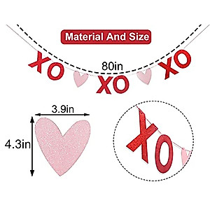 XOXO Banner For Valentine's Day - Glitter Red And Pink Party Decor XOXO Banner, Hugs & Kisses Valentine Decorations，Valentine's Day Decor, Wedding Engagement Bridal Shower Party Supplies Decorations For Home