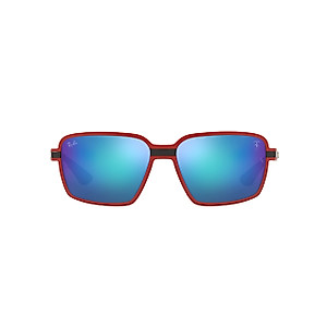 Ray-Ban RB8360M Scuderia Ferrari Collection Square Sunglasses, Matte Red/Light Green Mirrored Blue, 62 mm
