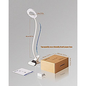EYOCEAN LED Clip on Light Reading Light, USB Eye-Care Reading Light for Headboard, 3 Modes & 10 Dimming 7W Clamp Desk Lamp, 360°Flexible Gooseneck Night Light(Adapter Included), White