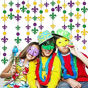 Gold Purple Green Paper Garland Mardi Gras Party Decorations Circle Dots Streamers Fat Tuesday Decor Supplies Mardi Gras Fleur De Lis Hanging Bunting Banner Carnival Party Hanging Garland 4 Pieces