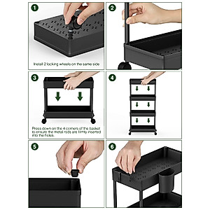 LEHOM Slim Rolling Storage Cart - 4 Tiers Bathroom Organizer Utility Cart Slide Out Storage Shelves Mobile Shelving Unit for Kitchen, Bedroom, Office, Laundry Room, Small Narrow Spaces Black
