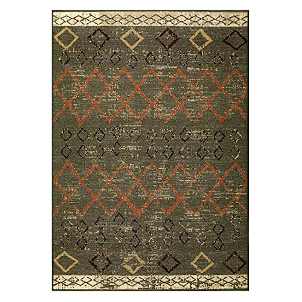 Antep Rugs Alfombras Non-Skid (Non-Slip) 5x7 Rubber Back Bohemian Distressed Moroccan Boho Low Pile Profile Indoor Area Rug (Green, 5' x 7')