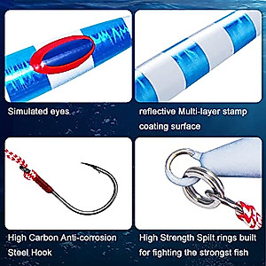 Goture Saltwater Fishing Jigs, Glow Vertical Jigs with Assist Hook Speed Fast Lead Jig Deep Sea Fishing Jigging Spoon Lures 10g-200g for Tuna, Salmon, Sailfish, Striped bass, Grouper Snapper, Kingfish