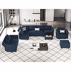 Belffin Modular Sectional Sofa with Ottomans Velvet Reversible Sleeper Chaise Bed Storage Seat Blue…