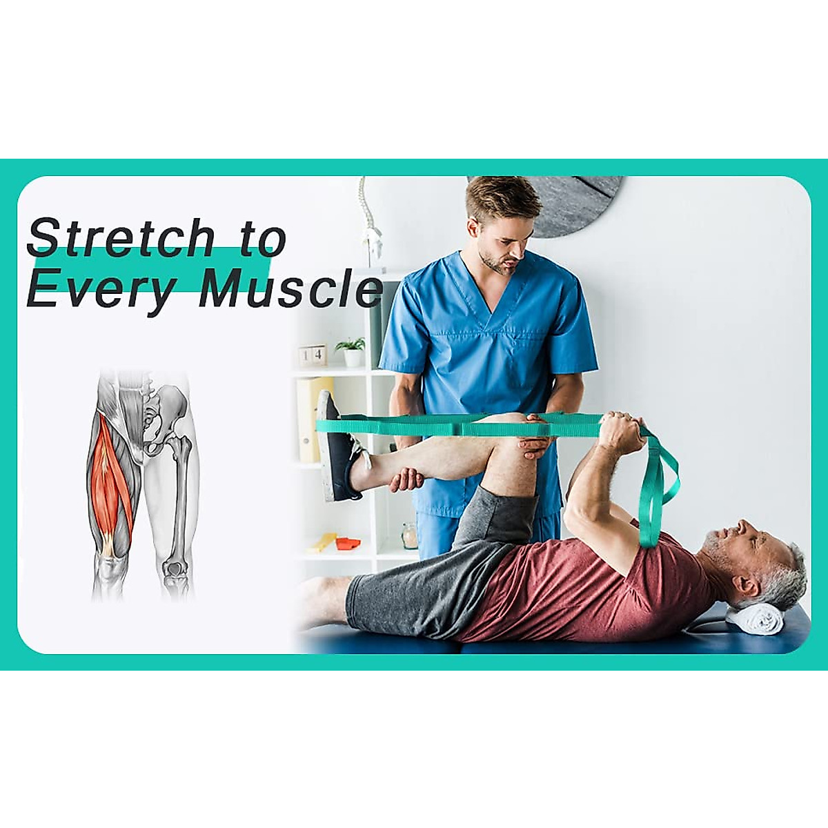 Scotamalone Stretching Strap Yoga Strap Physical Therapy for Home Workout, Exercise, Pilates and Gymnastics with Exercise Book 10 Loops Non-Elastic Stretch Bands with Aesthetic Packaging for Women & Men