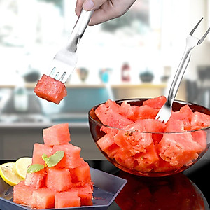 2 in 1 Watermelon Fork Slicer, Upgrade Watermelon Slicer Cutter, Summer Watermelon Fruit Cutting Fork, Dual Head Stainless Steel Fruit Forks Slicer Knife (A, 2 Pack)