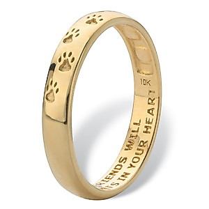PalmBeach 10K Yellow Gold Paw Print True Friends Quote Ring (3.5mm) Sizes 6-10 Size 7
