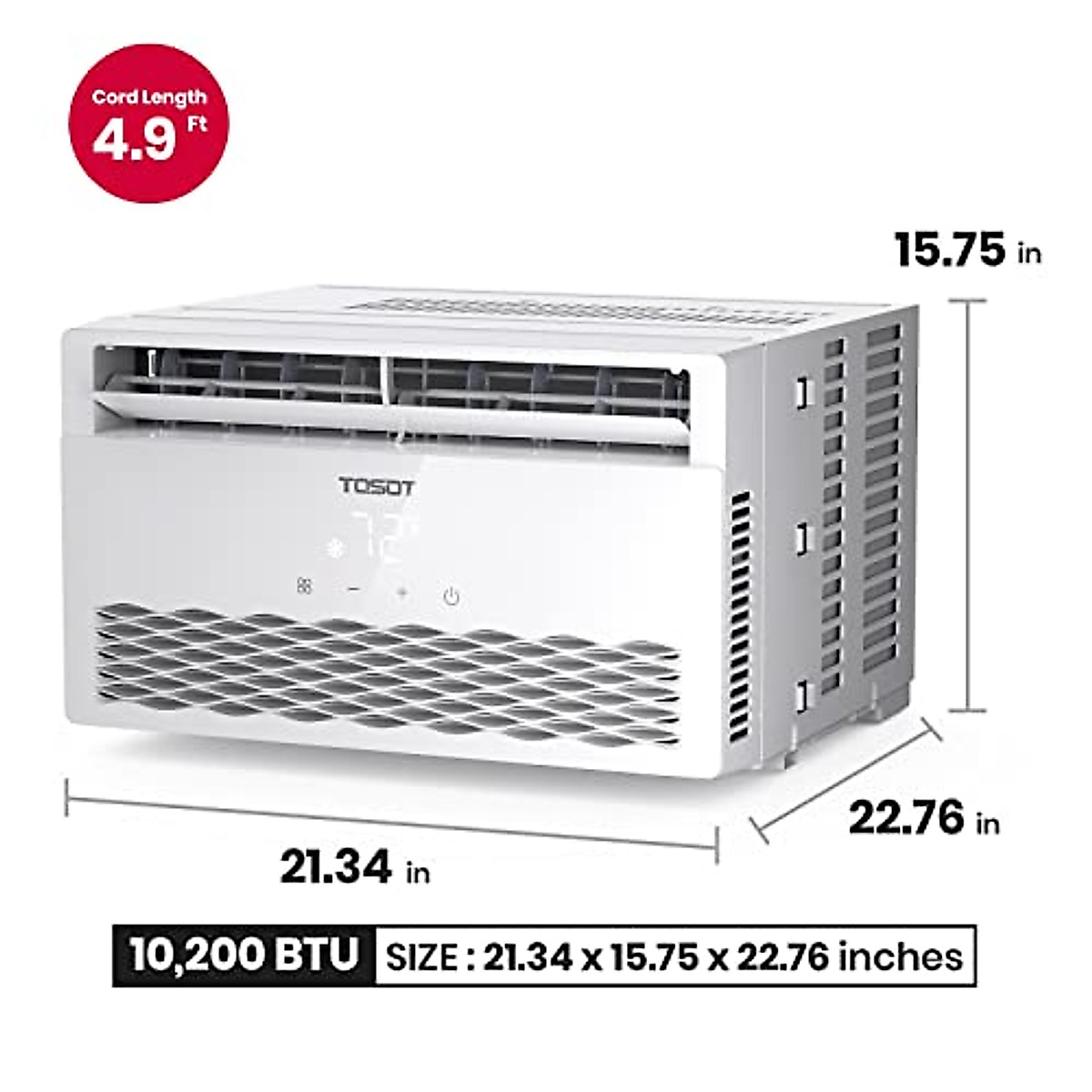TOSOT 10,000 BTU Window Air Conditioner - Energy Star, Modern Design, and Temperature-Sensing Remote - Window AC for Bedroom, Living Room, and attics up to 450 sq. ft. , White