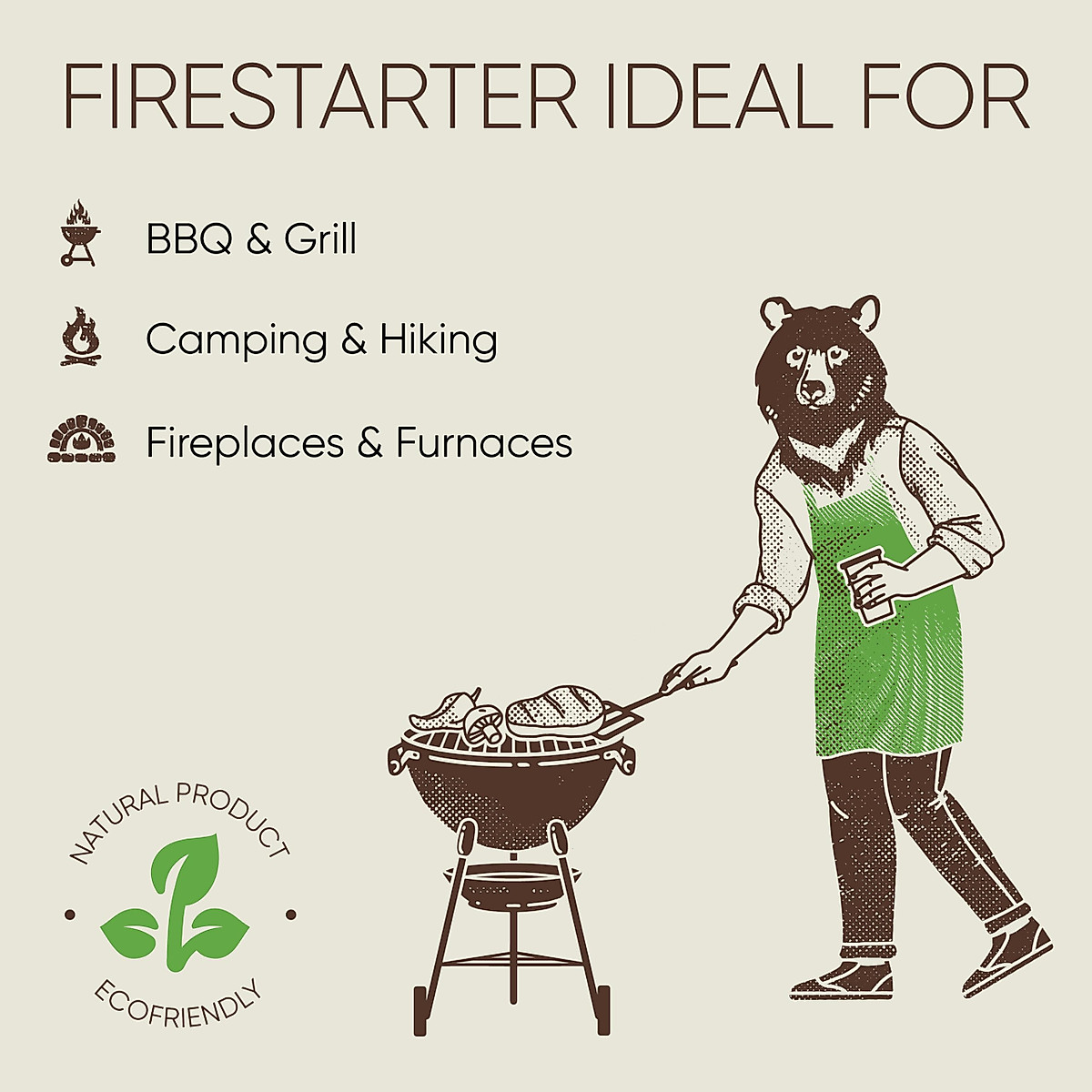 Inflame Fire Starters 70 pcs Fire Starters for Campfires, Grill, BBQ, Fireplace, Woodstove - Charcoal Starter - Waterproof, Weather-Resistant - Natural Wood Fireplace Starters