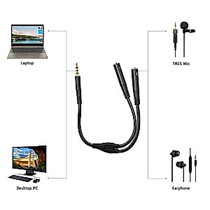 Headset Splitter，Suitable for 1 TRRS Headset and Microphone, 3.5mm Audio Splitter Cable Compatible with Cell Phones, Tablets, New Version Laptops