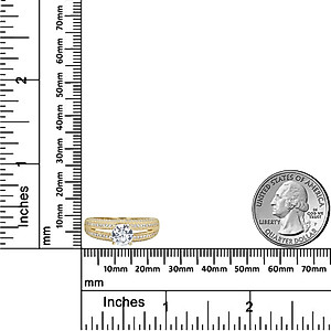 AVORA 10K Yellow Gold 1 Carat Simulated Diamond CZ Pave Split Shank Engagement Wedding Anniversary Ring - Size 7