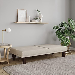 DHP Dillan 69 Inch Futon Sofa Bed, Modern Armless Upholstered Couch Sleeper with Tufted Back and Seat, Full, Tan