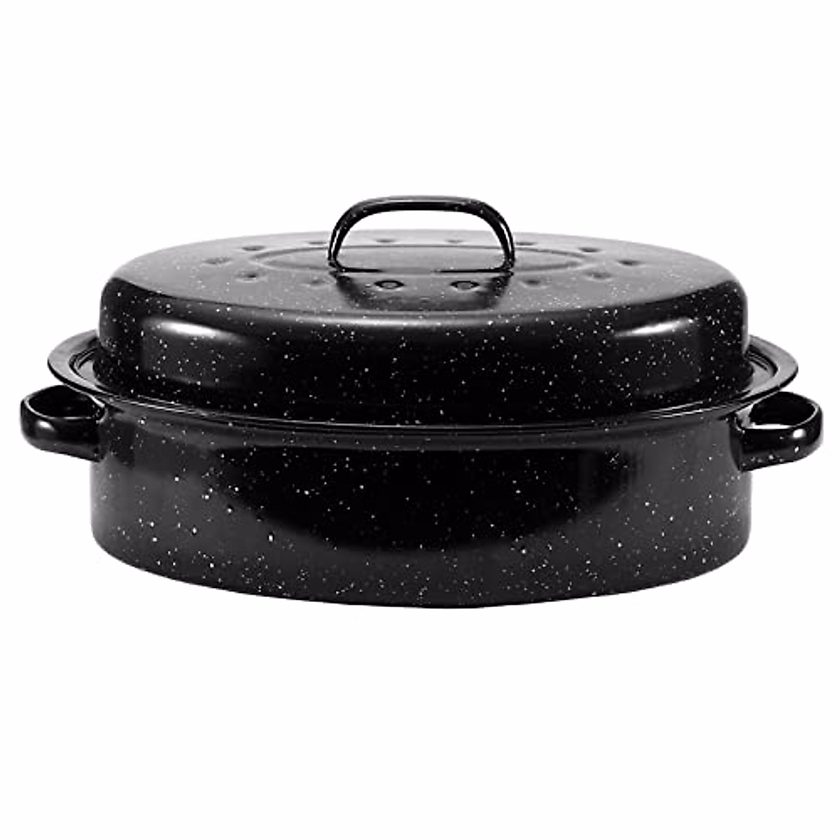 JY COOKMENT 15.7" Enameled Oval Roaster with Domed Lid - For Turkey, Chicken, Ham, Dishwasher Safe