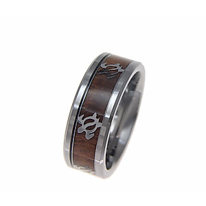 Arthur's Jewelry Genuine inlay Hawaiian koa wood band ring honu turtle tungsten comfort fit 8mm size 8