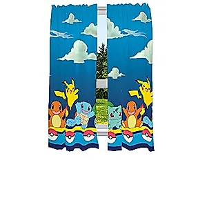 Franco Kids Room Window Curtain Panels Drapes Set, 82 in x 63 in, Pokemon, Multicolour