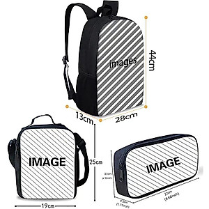 AmzPrint 3pcs American Football Backpack Set For Girls Boys Kids 17 Inch Black Student School Backpack Lunch Box Pencil Bag Set
