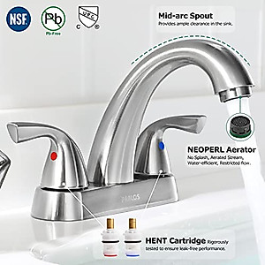 PARLOS 2-Handle Bathroom Sink Faucet with Drain Assembly and Supply Hose Lead-Free cUPC Lavatory Faucet Mixer Double Handle Tap Deck Mounted Brushed Nickel,13598