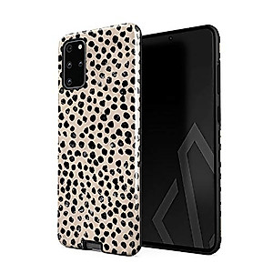 BURGA Phone Case Compatible with Samsung Galaxy S20 Plus - Hybrid 2-Layer Hard Shell + Silicone Protective Case -Black Polka Dots Pattern Nude Almond Latte - Scratch-Resistant Shockproof Cover