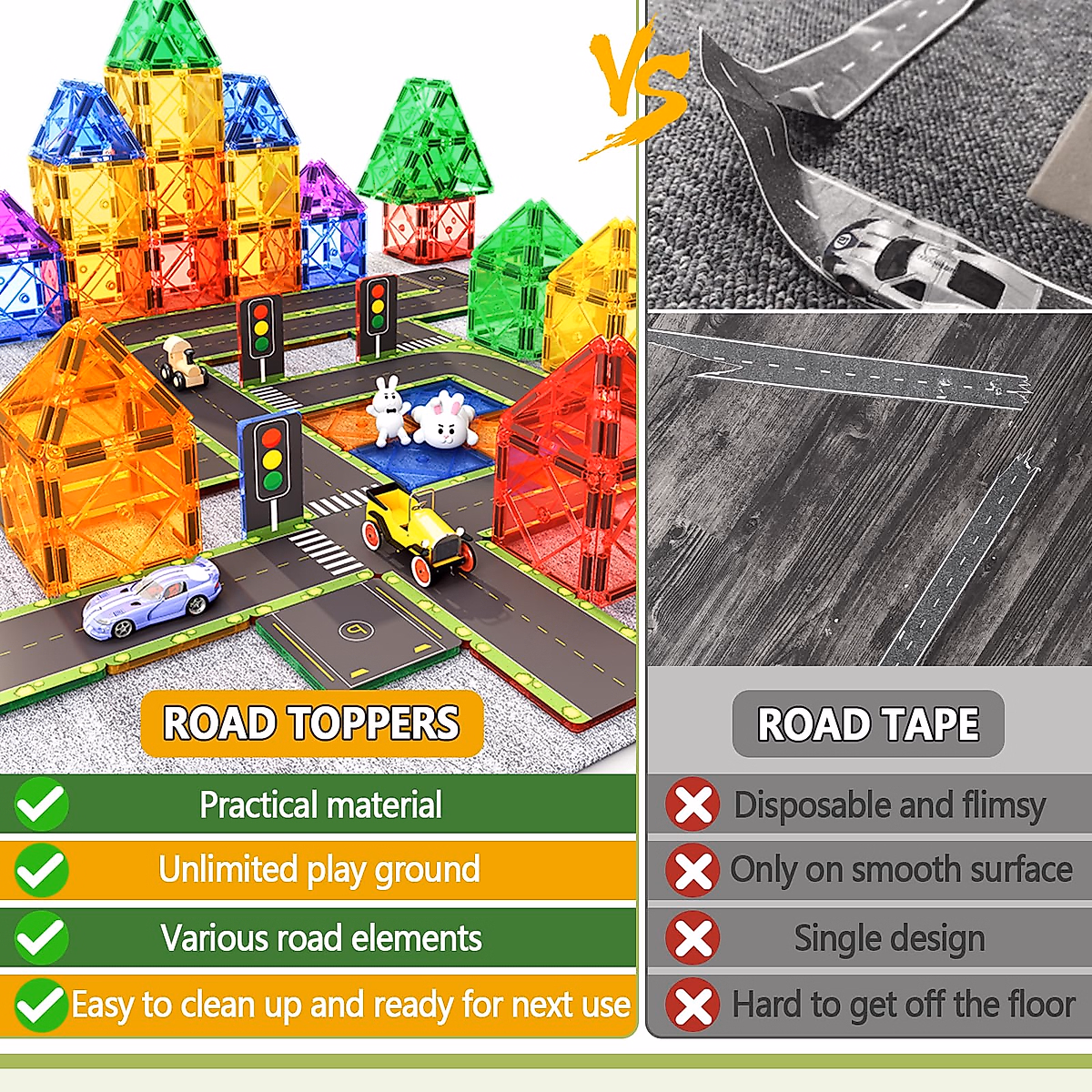 Magnetic Tiles Road Toppers Set Kids Toys for 3 Year Old Boys and Girls Playing with Car Toys Preschool Learning Activities Gift for 3 4 5 6 Year Old Toddlers Kids