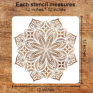 9 Pack 12x12 inches Mandala Stencils for Painting on Wood, Floor, Tile Fabric, Resuable Furniture Stencils Painting Template