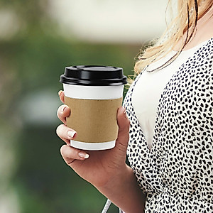 NYHI 100 Pack 10 oz White Paper Disposable Coffee Cups with Black Lids and Sleeves Hot Cold Beverage Drinking Cup for Water Juice Espresso Tea Ideal for Water Coolers Party