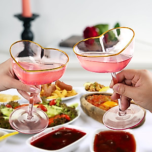 LUXULISH Heart-Shaped Martini Glasses with Golden Rim, Stunning Pink Coupe Glasses Set of 4, Great Cocktail Gift Choice for Wedding, Valentine's Day, Birthdays, Anniversary or Special Date Night - 8Oz
