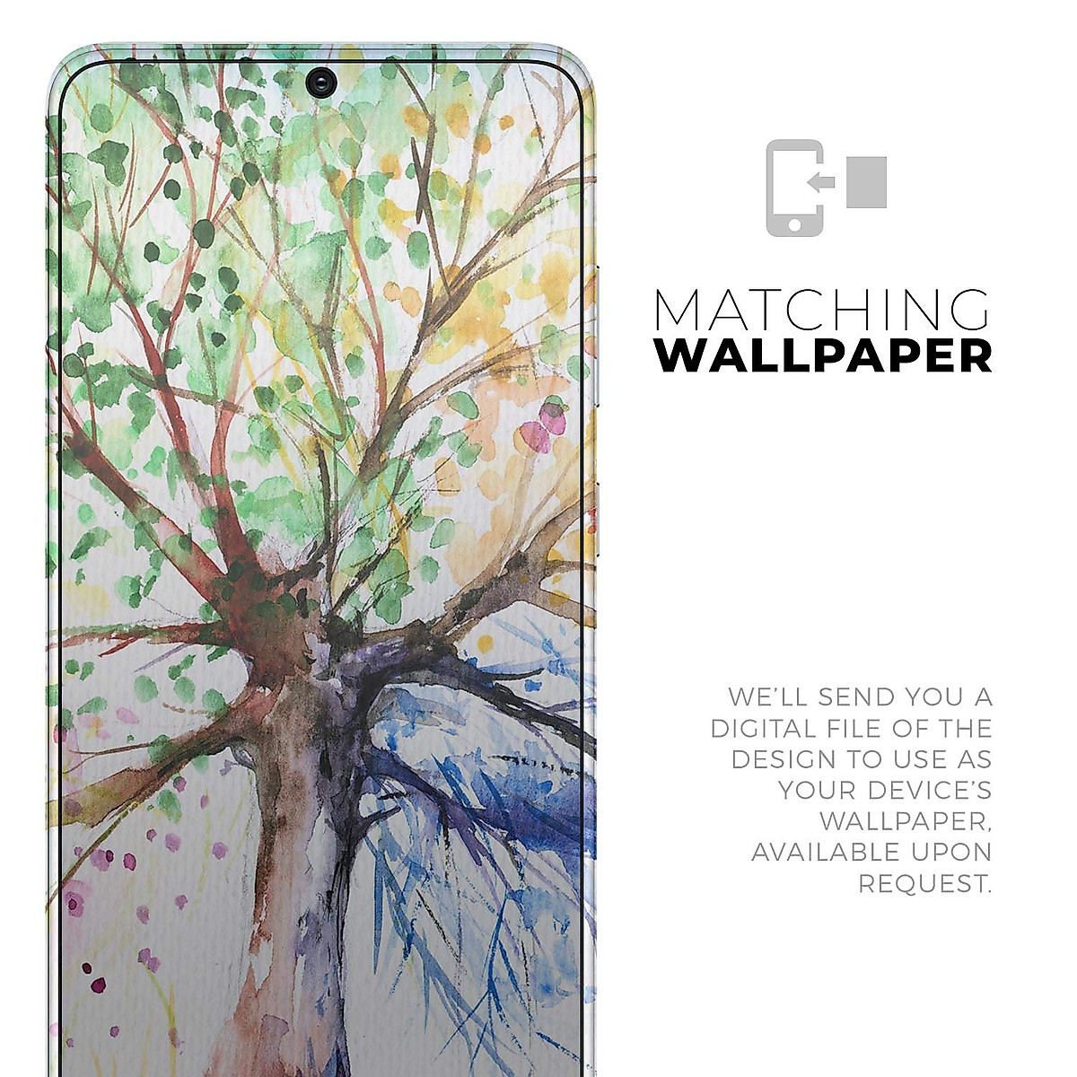 DesignSkinz Watercolor Vivid Tree Protective Vinyl Decal Wrap Skin Cover Compatible with The Samsung Galaxy S20 (Screen Trim & Back Glass Skin)